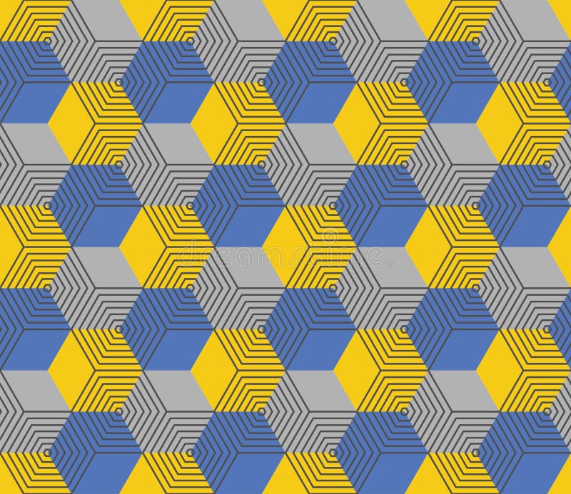 Seamless Geometric Hexagonal Pattern in Yellow and Blue Color Stock ...