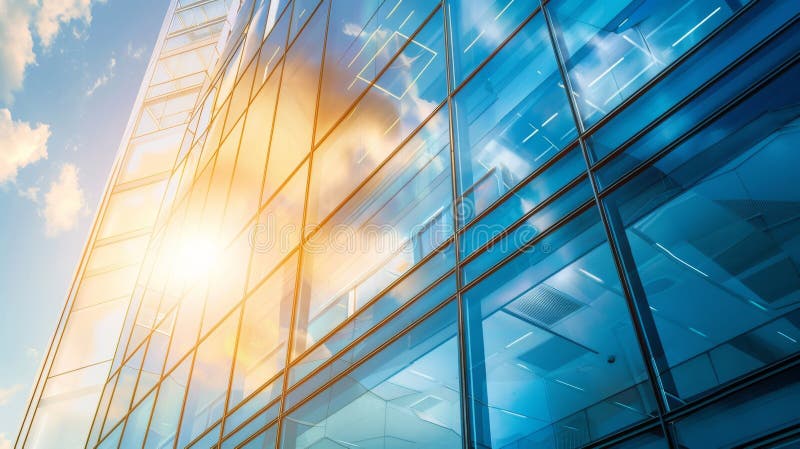 Abstract Modern Glass Office Building in Downtown Stock Illustration ...