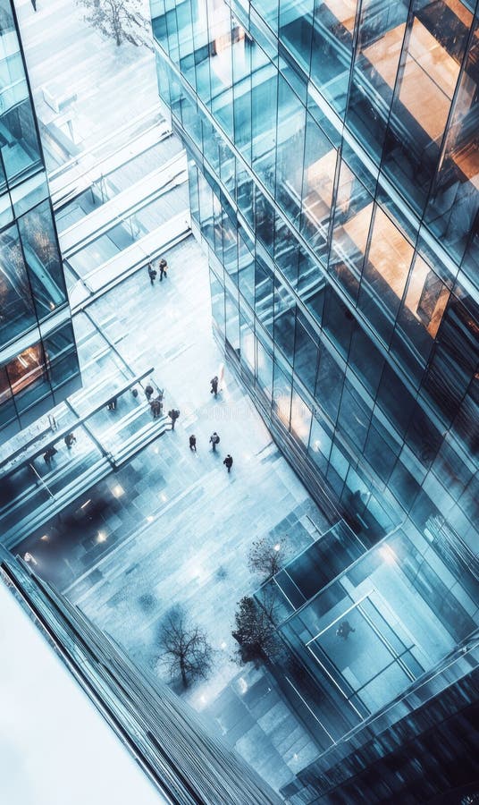 Abstract Modern Glass Office Building in Downtown, View from Above ...