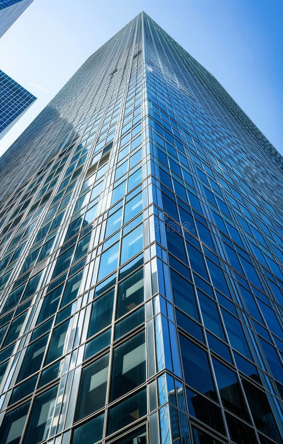 Abstract Modern Glass Office Building in Downtown, View from Below ...