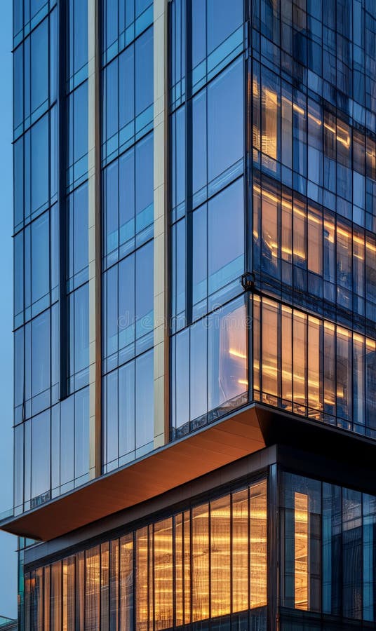 Abstract Modern Glass Office Building in Downtown, View from Below ...