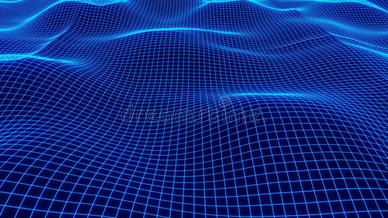 Abstract Modern Grid Neon Blue Wave Effect Animation Background. 3D ...