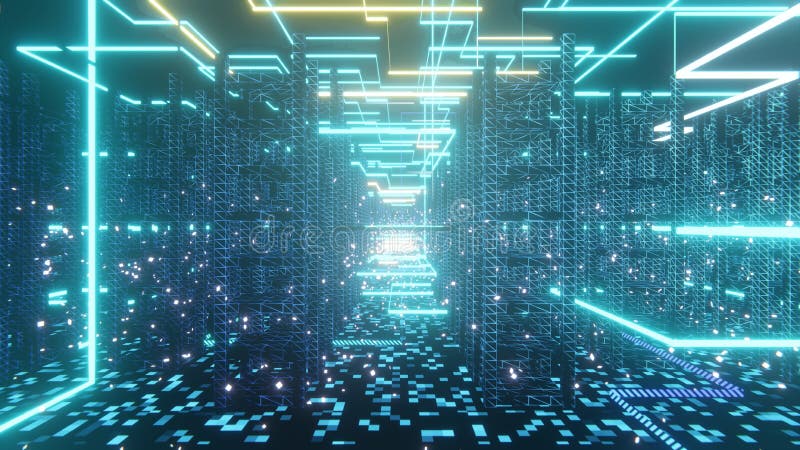 Abstract of Modern High Tech Internet Data Center Room with Rows of ...