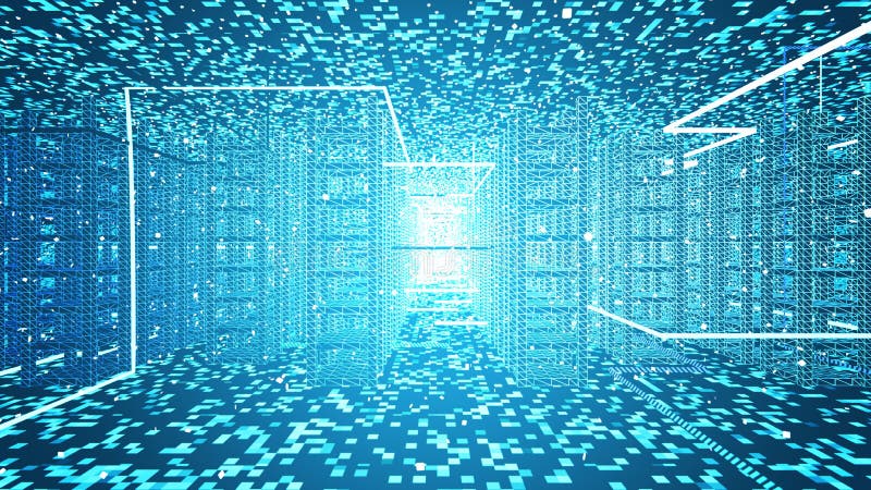 Abstract of Modern High Tech Internet Data Center Room with Rows of ...