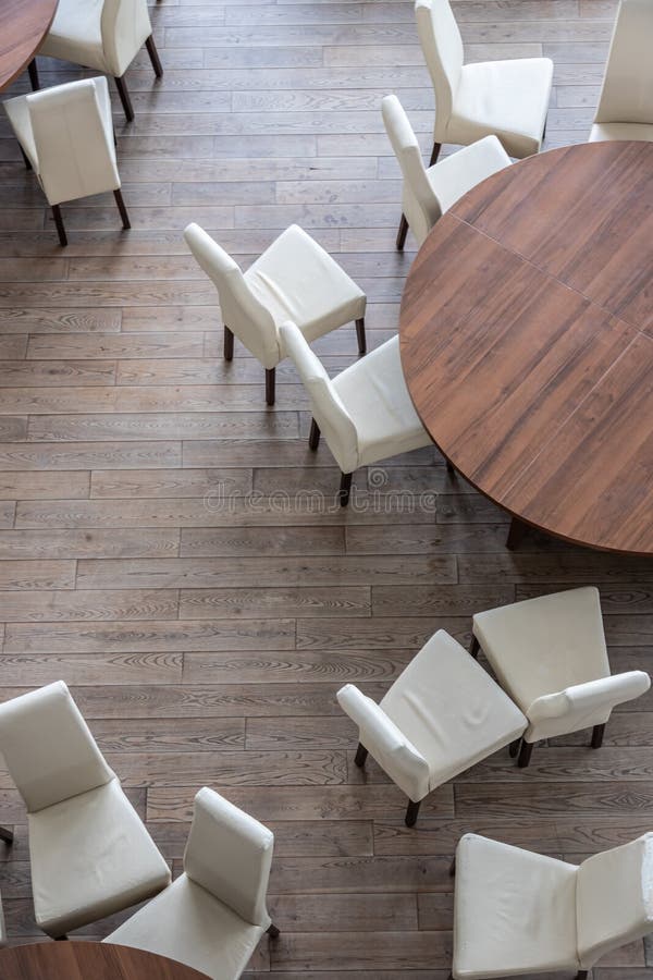 Abstract Modern Interior of Cafe or Meeting Room with Rounded Armchairs ...