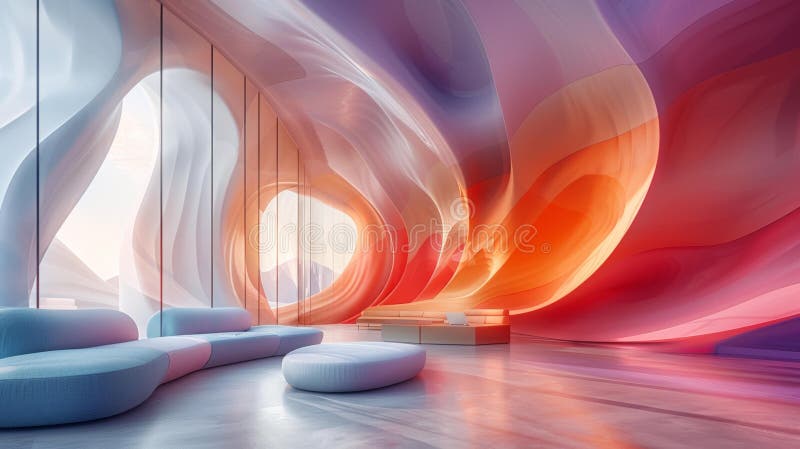 Abstract Modern Interior with Flowing Design - Generative Ai Stock ...