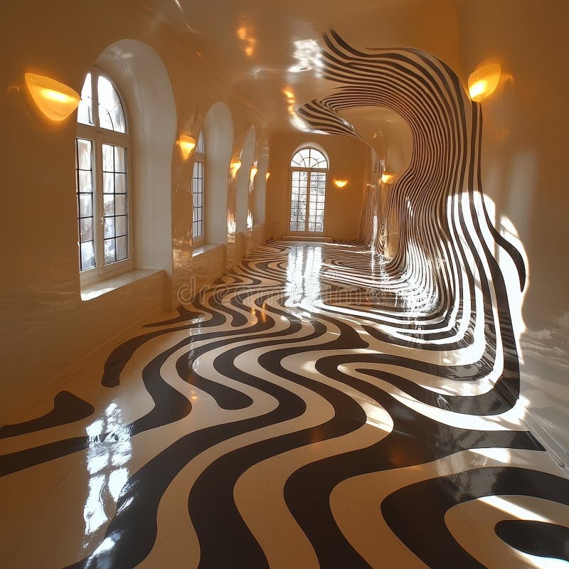Abstract Modern Interior with Optical Illusion Design and Fluid Shapes ...