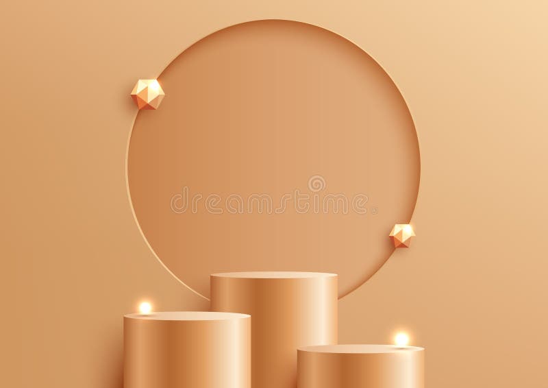 Abstract Modern Luxury Product Display. 3D Golden Podium Stand with ...