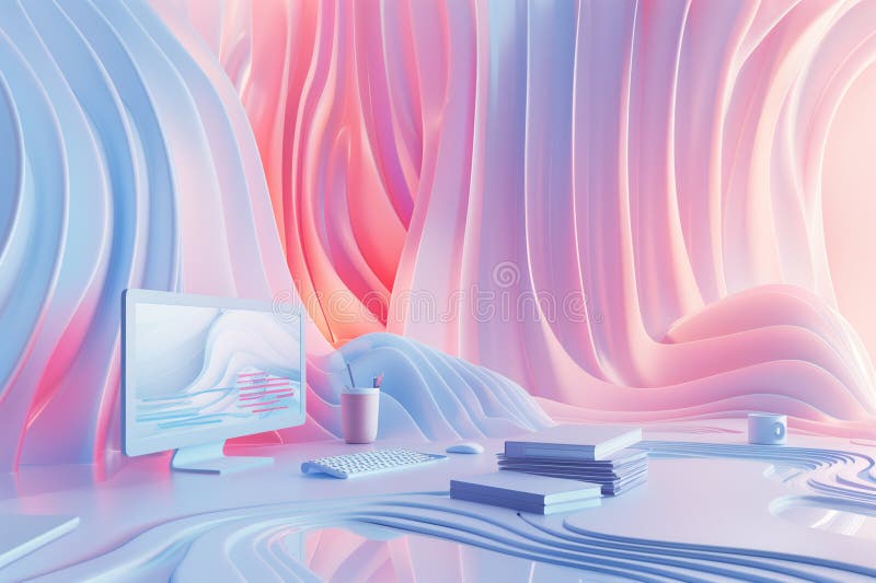 Abstract Modern Minimal Architecture Workspace with Futuristic Computer ...