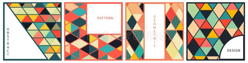 Abstract Modern Mosaic Geometric Square Shape Patterns Set. Circles ...