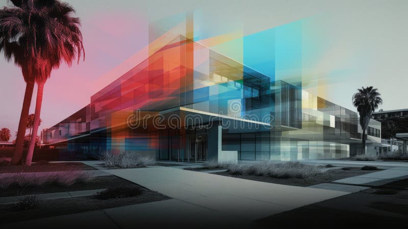 Abstract Modern Office Building: Interactive Artwork in Bold Colors ...