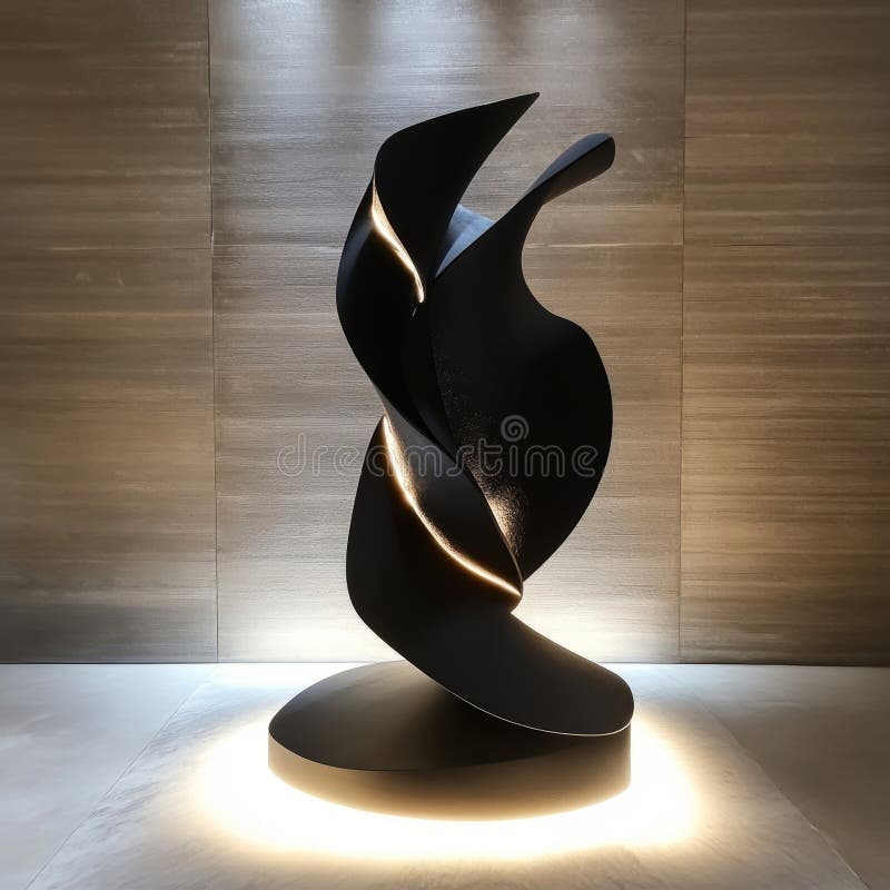 Abstract Modern Sculpture with Dynamic Curves and Illuminated Accents ...