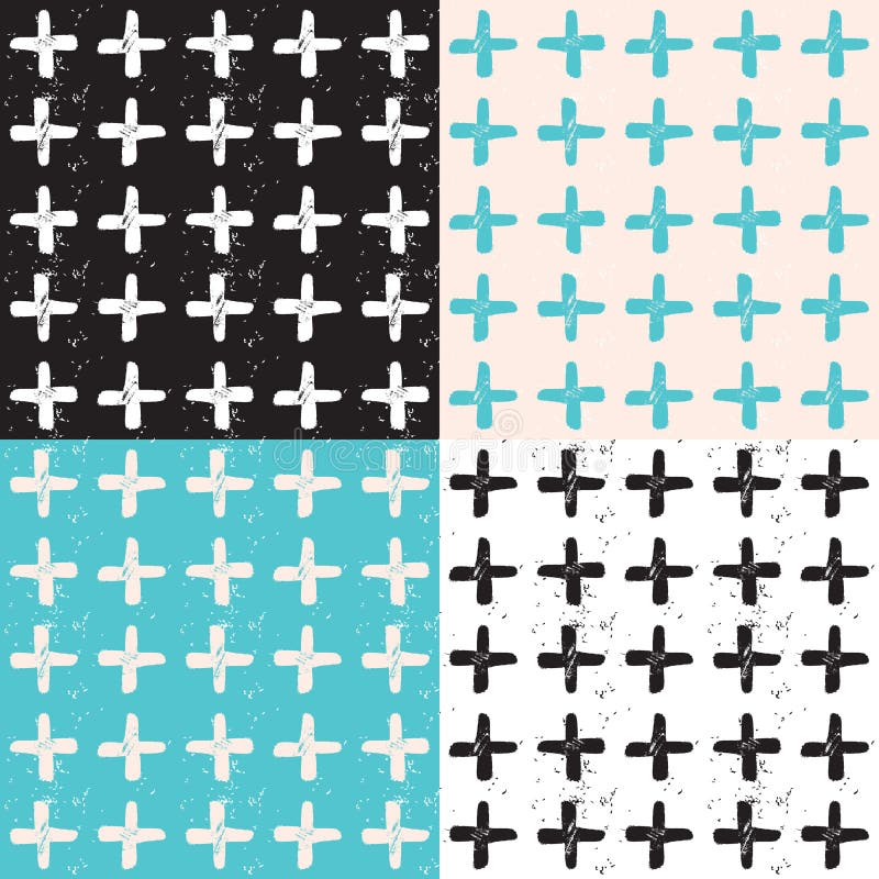 Abstract Modern and Trendy Hand Drawn Plus Sign Patterns Set Stock ...