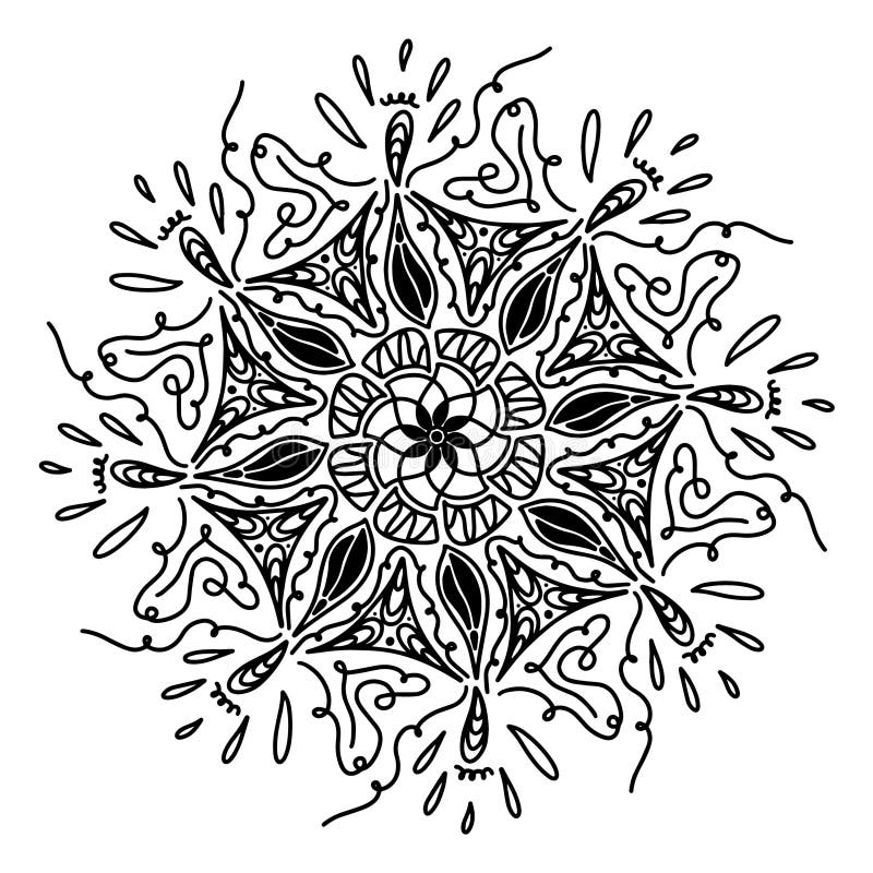 Abstract Modern Vector Mandala with Curls, Drops, Leaves, Flower ...