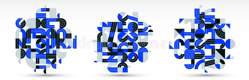 Abstract Modern Vector Trendy Designs Set, Blue Geometric Shapes ...