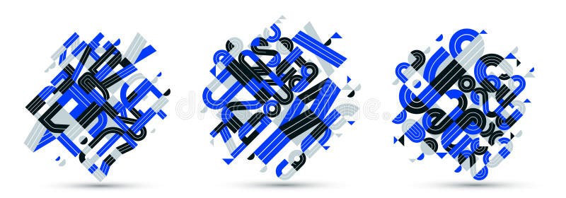 Abstract Modern Vector Trendy Designs Set, Blue Geometric Shapes ...