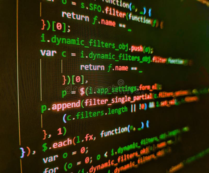 Abstract Modern Virtual Computer Script Application Web Source Code On Monitor Monitor Closeup
