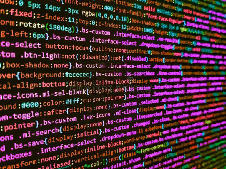 Abstract Modern Virtual Computer Script. Computing, Cyberspace , Future and Innovation Concept ...