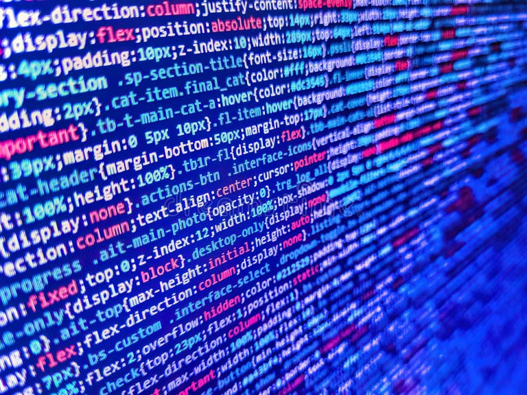 Abstract Modern Virtual Computer Script. Developer Working on Source Codes on Computer at Office ...