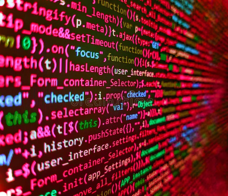 Abstract Modern Virtual Computer Script. Programmer Workplace ...