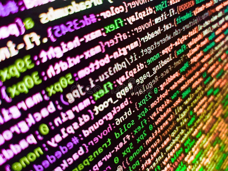 Computer Script Coding Source Code On Desktop Monitor Software Developer Programming Code Stock
