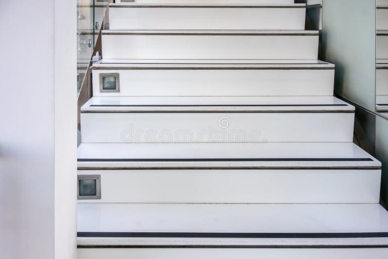 Abstract Modern White Stairs with Non-slip Line Pattern Stock Photo ...