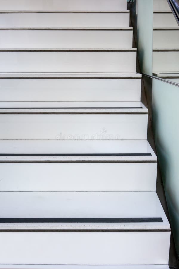 Abstract Modern White Stairs with Non-slip Line Pattern Stock Photo ...