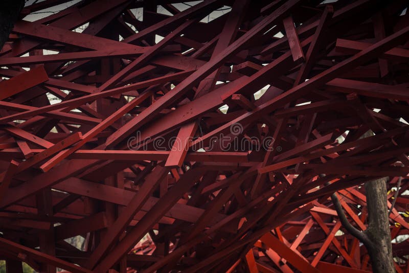 Abstract Modern Wooden Architecture Fragment Red Design Elements Stock ...
