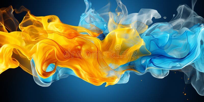 Abstract Modern Yellow Backdrop with a Smooth Floor and Trailing Blue ...
