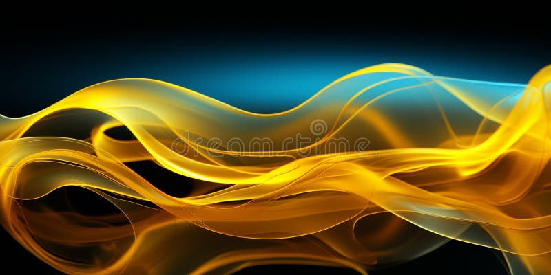 Abstract Modern Yellow Backdrop with a Smooth Floor and Trailing Blue ...