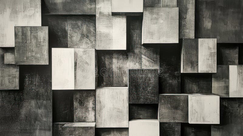 Abstract Modular Cube Arrangement Grayscale, Showcasing Geometric ...