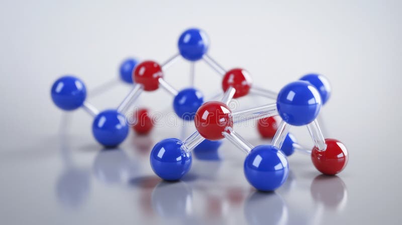 Abstract Molecular Model Interconnected Blue and Red Spheres on ...