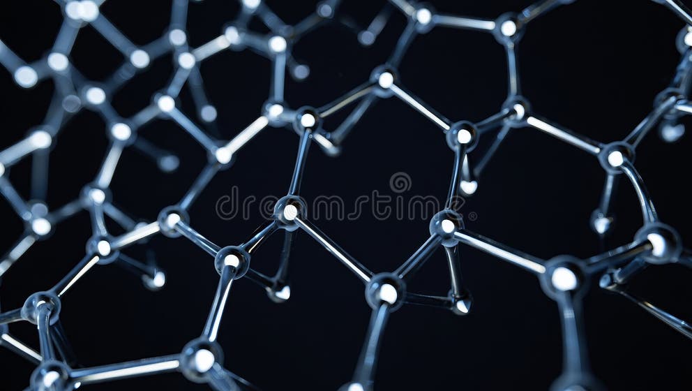 Abstract Molecular Network Structure with Connected 3d Nodes on Black ...