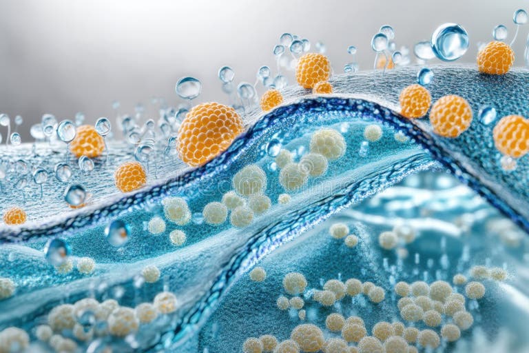 Abstract Molecular Structure with Blue and Orange Nanoparticles in ...