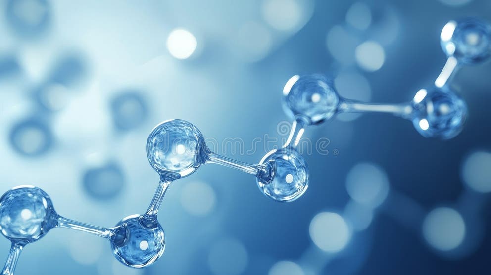 Abstract Molecular Structure 3D Render, Blue Bokeh Background, Science Concept, Molecule, Atoms ...