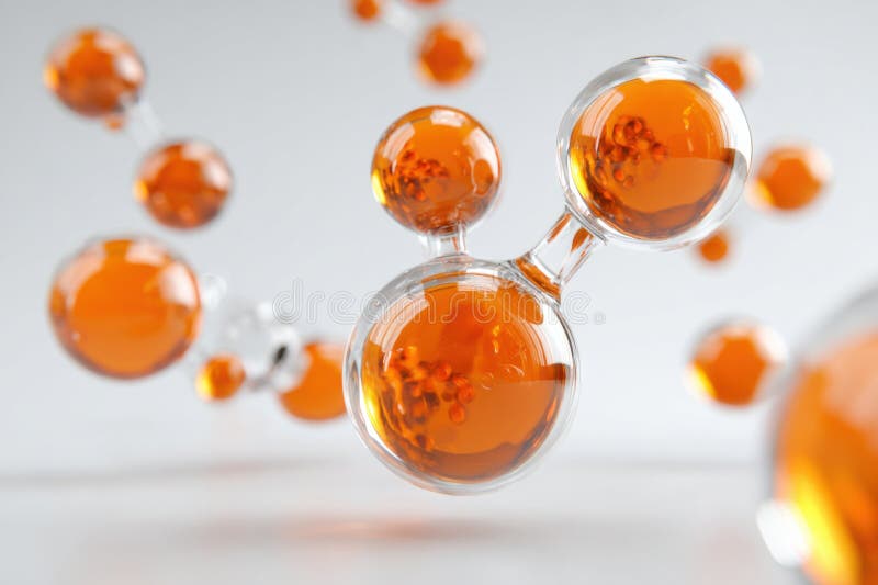 Abstract Molecular Structure: 3D Rendering of an Orange Liquid Molecule ...