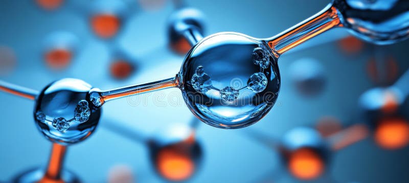 Abstract, Molecular Structure with Glass and Water Droplets. Science ...