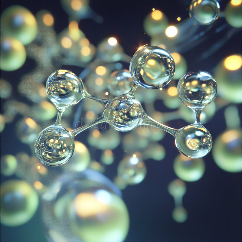 Abstract Molecular Structure Glassy Spheres Teal and Gold 3D Render ...