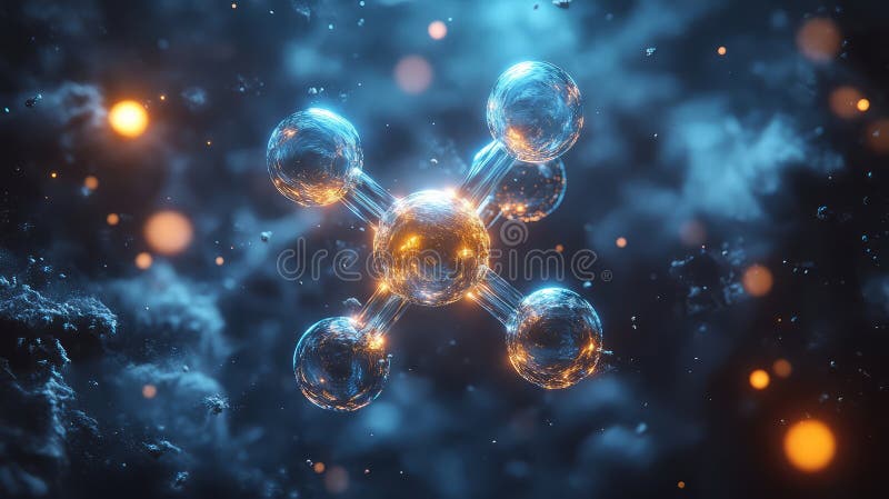 Abstract Molecular Structure with Glowing Elements in a Vibrant Cosmic ...