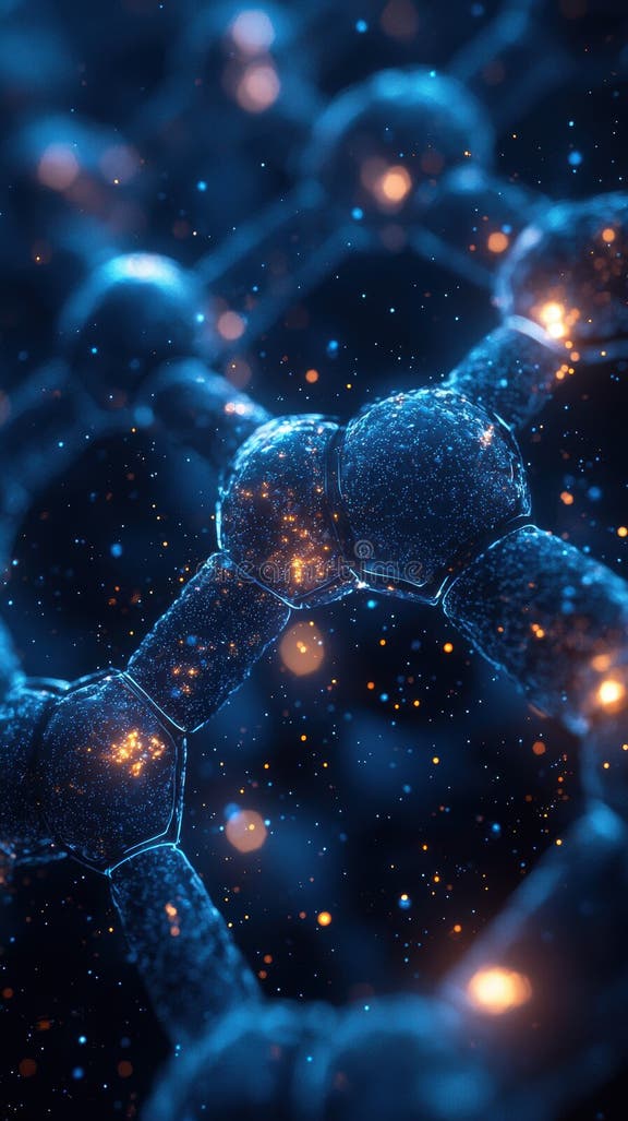 Abstract Molecular Structure with Glowing Particles, Blue Hexagonal ...