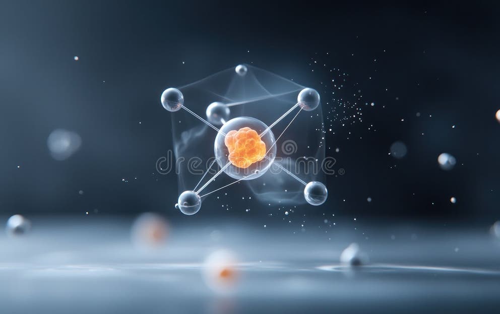 Abstract Molecular Structure Orange Sphere with Translucent Connections ...