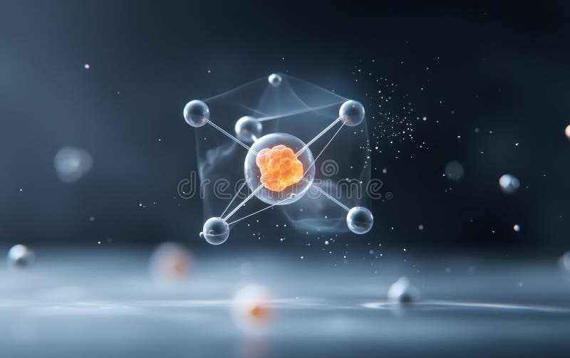 Abstract Molecular Structure Orange Sphere with Translucent Connections ...