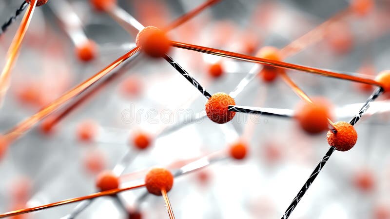Abstract Molecular Structure: Orange Spheres Connected by Sleek, Orange ...