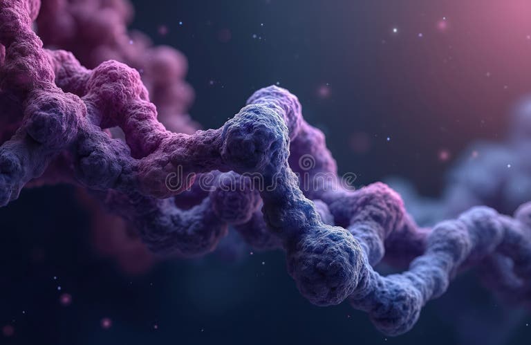 Abstract Molecular Structure in Purple and Blue Colors. Microscopic 3D ...