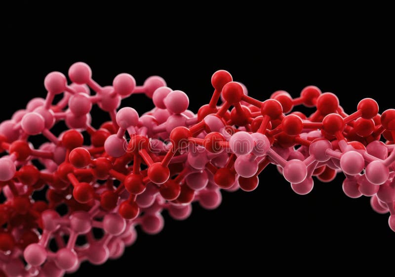 Abstract Molecular Structure with Red and Pink Spheres on Black ...