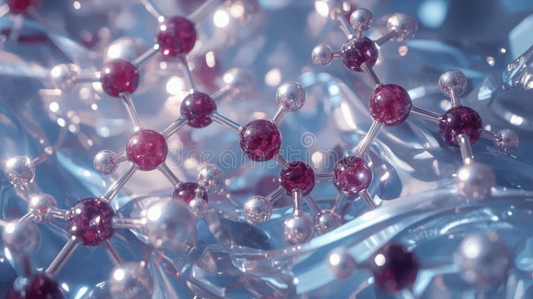 Abstract Molecular Structure with Red and Silver Spheres Connected by ...