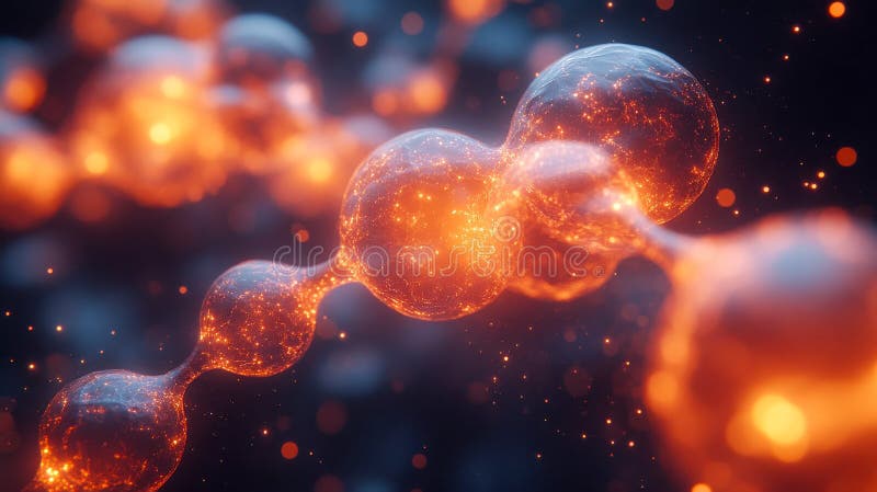 Abstract Molecular Structure in Vibrant Orange Tones. Transparent ...