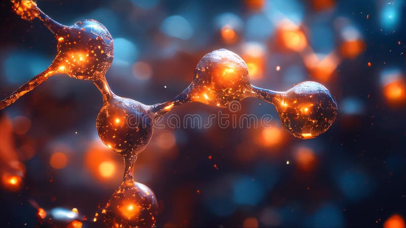 Abstract Molecular Structure in Vibrant Orange Tones. Transparent ...