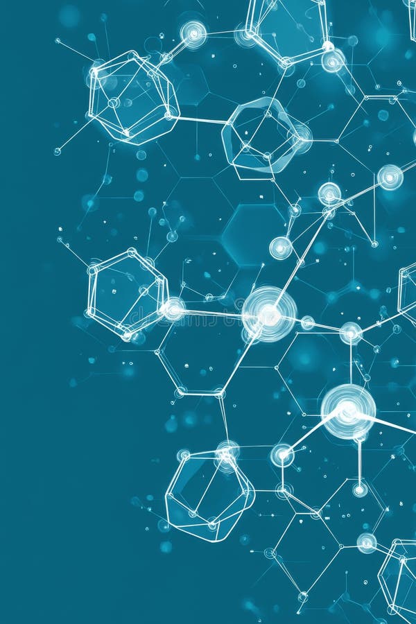 Abstract Molecular Structures on a Blue Background Depicting Scientific ...