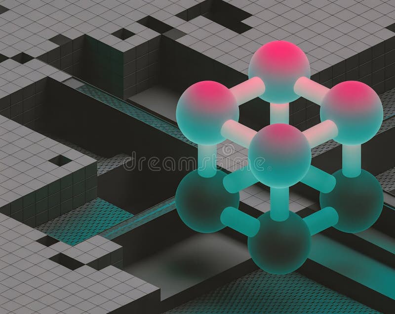 Abstract Molecule Structure Illustration in Futuristic 3D Structured ...
